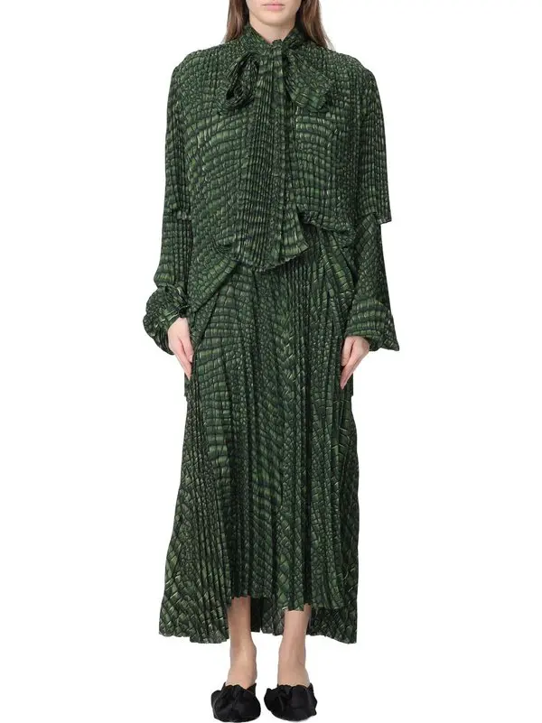 Balenciaga Pleated Printed Dress - Green