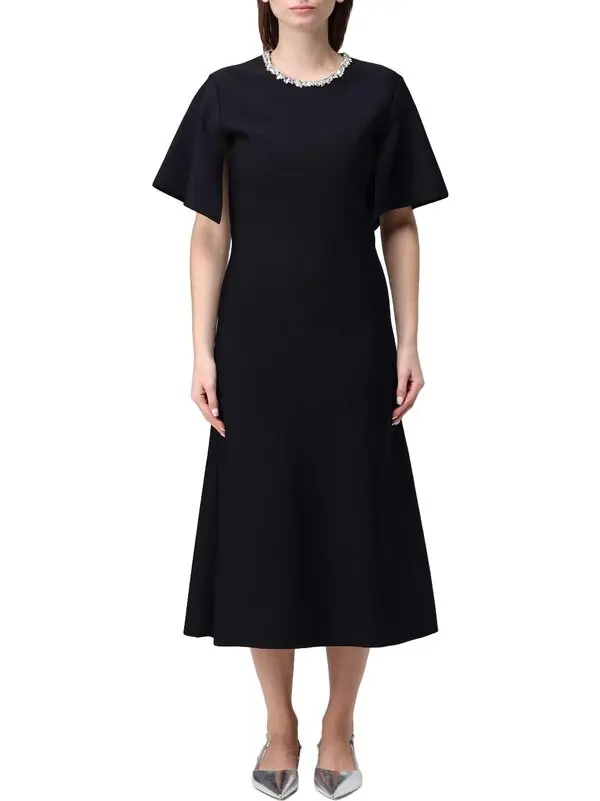 Alexander McQueen Embellished Neck Cape Dress - Black