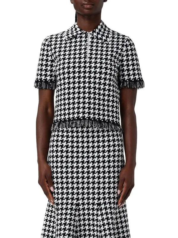 Alexander McQueen Houndstooth Knit Polo Shirt With Fringe Detail - Black