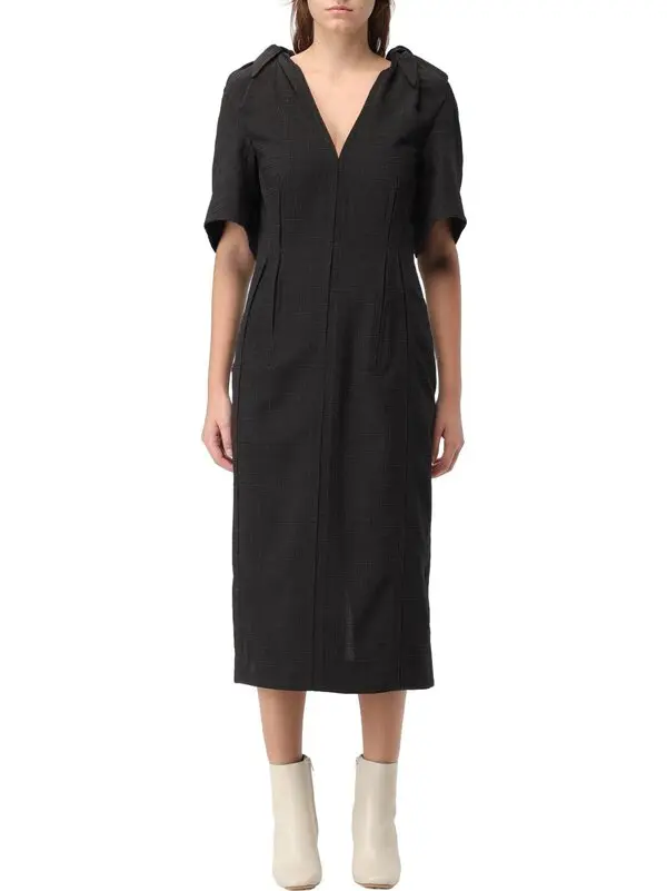 Bottega Veneta Checked Wool Blend Midi Dress - Coffee