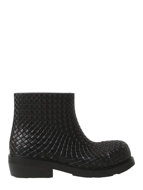 Bottega Veneta Fireman Ankle Boots In Woven Rubber - Black