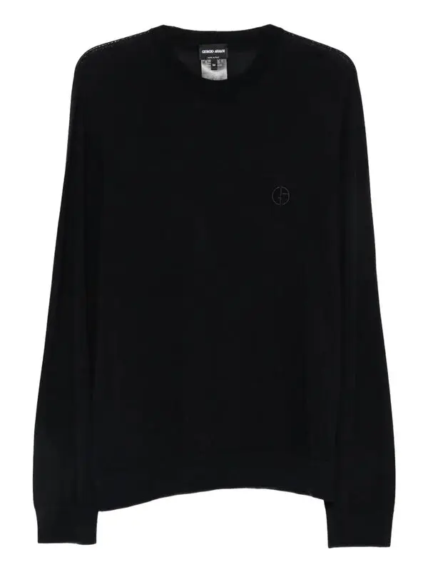 Giorgio Armani Wool Pullover With Logo Embroidery - Blue