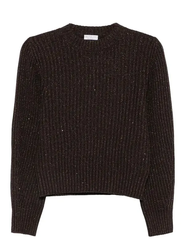 Brunello Cucinelli Ribbed Cashmere And Wool Blend Sweater With Sequins - Brown
