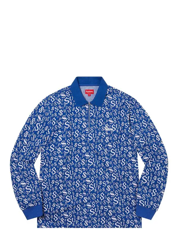 Supreme Currency Jacquard Zip Long-sleeve Polo - Blue