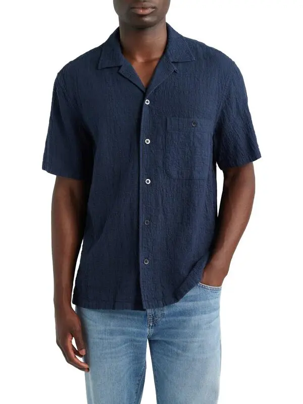 Madewell Cotton And Linen Slub Camp Shirt - Obsidian Blue