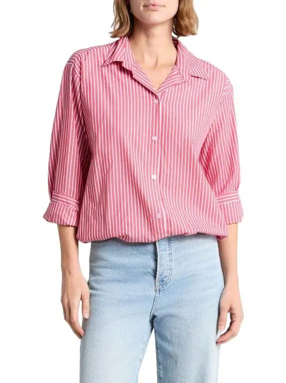 BEACHLUNCHLOUNGE Beach Lunch Lounge Marin Striped Cotton Crop Bubble Hem Shirt - Currant Red
