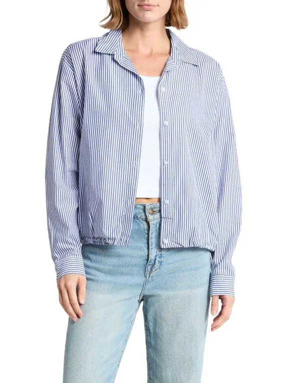 BEACHLUNCHLOUNGE Beach Lunch Lounge Marin Striped Cotton Crop Bubble Hem Shirt - Santorini