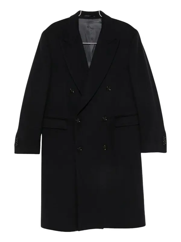 LARDINI Lana Wool Double Breasted Overcoat - Navy