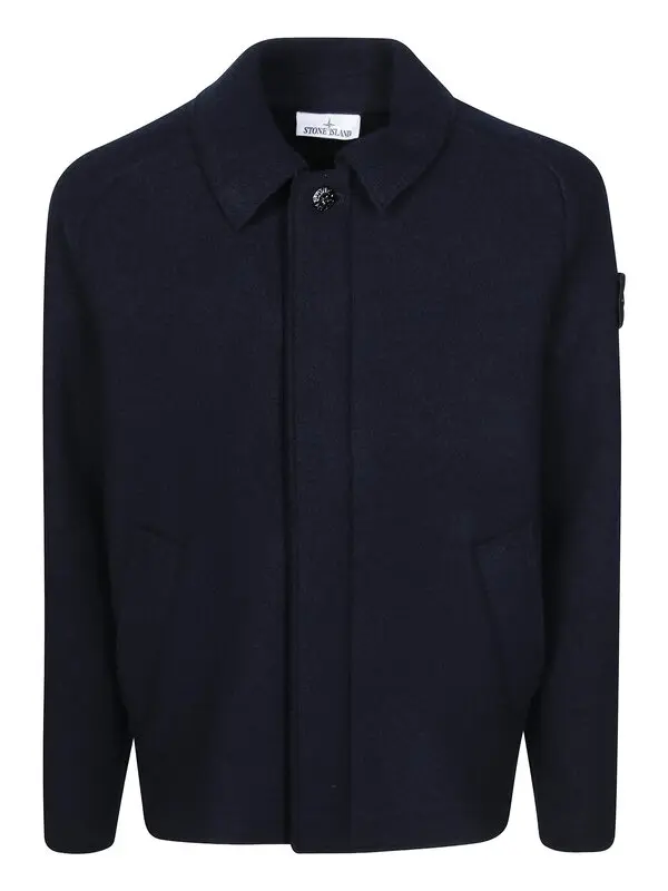 Stone Island V-neck Button-up Cardigan With Pocket - Blu