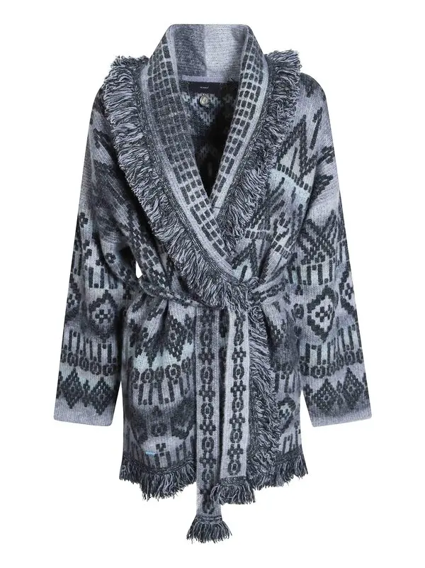 Alanui Time To Shine" Jacquard Knit Cardigan With Fringe Detail - Grigio