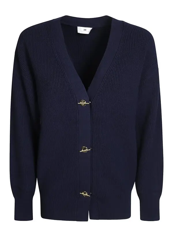 Elisabetta Franchi Knit Polo Sweater With Contrast Trim - Blu