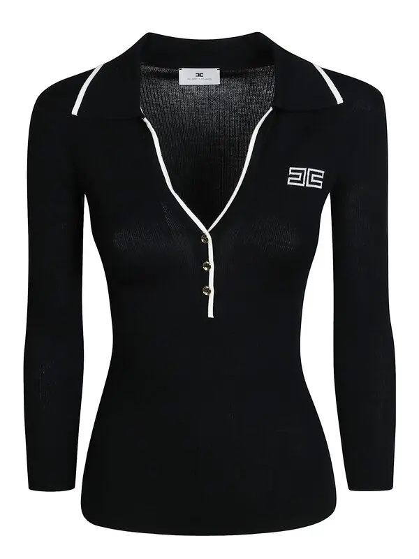 Elisabetta Franchi Knit Polo Sweater With Contrast Trim - Nero