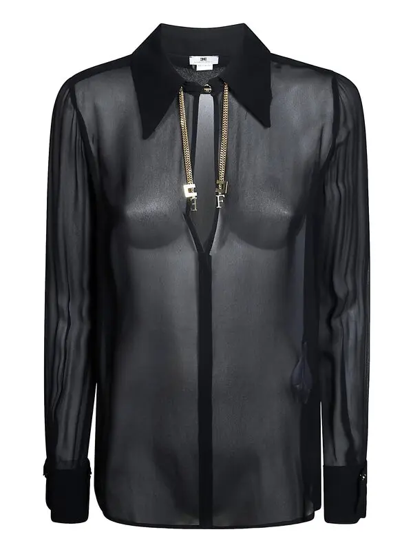 Elisabetta Franchi Black Viscose Shirt With Gold Chain Detail - Nero