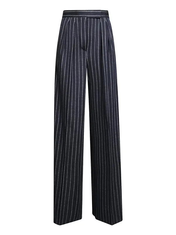 Max Mara Chalk-stripe Tailored Straight-leg Pants - Blu