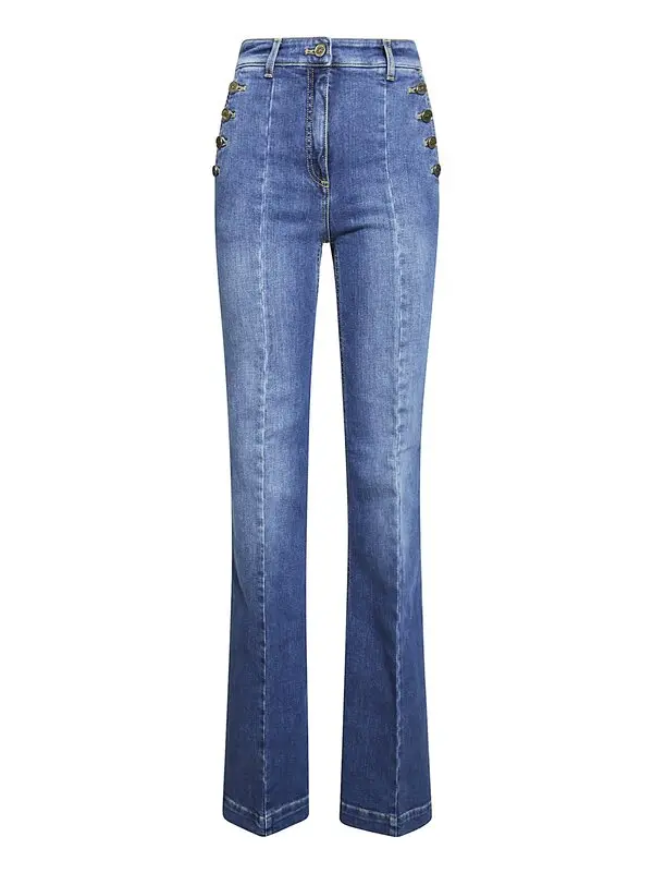 Elisabetta Franchi Button Detailed Flare Jeans - Denim