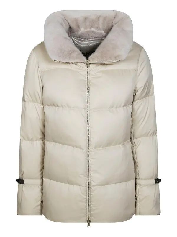 Herno Cape Mantle Coat With Fur Trim - Beige