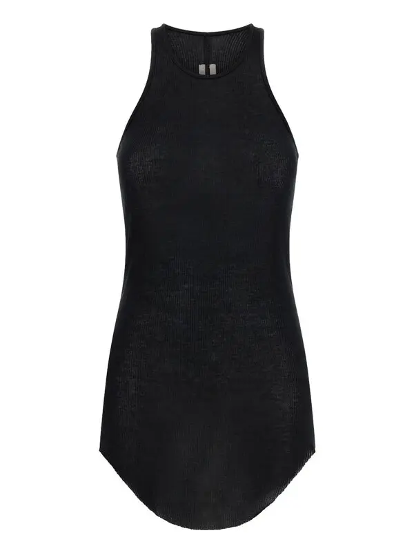 Rick Owens Sheer Ribbed Knit Halter Tank Top With Racerback - Nero