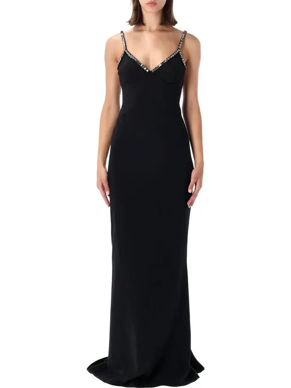 Stella McCartney Viscose Blend Bodycon Dress With Embellished Straps - Nero