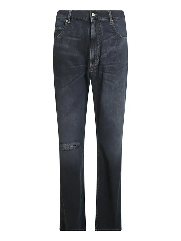 MAISON MARGIELA 100% Cotton Five-pocket Pants With Distressed Detail - Nero