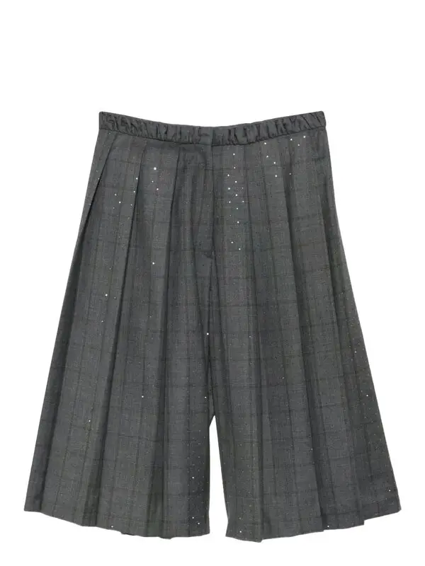Sandro Checked Rhinestone Embellished Pleated Shorts - Grey