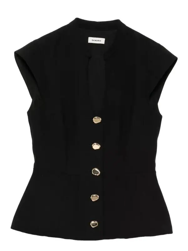 Sandro Sleeveless Button-fastening Peplum Top - Black