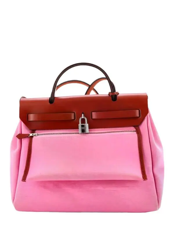 Hermès Herbag Zip Leather And Toile 31 Shoulder Bag - Pink