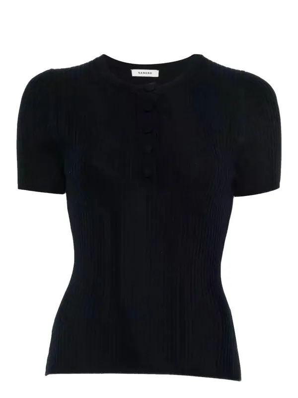 Sandro Ribbed-knit Buttoned Top - Blue