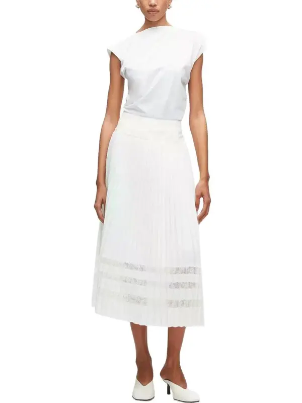 3.1 Phillip Lim Pleated Lace-insert Midi Skirt - White