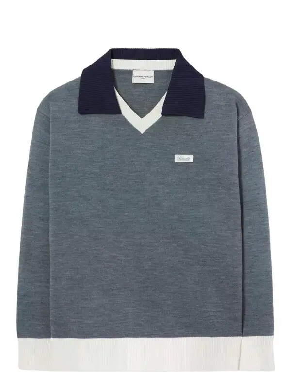 Claudie Pierlot Logo Patch V-neck Sweater - Blue