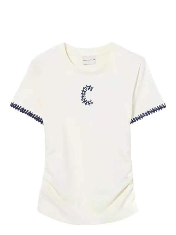 Claudie Pierlot Short Sleeve T-shirt With Draped Effect And Embroidery - Neutrals