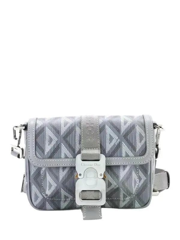 Dior Hit The Road Flap Cd Diamond Coated Canvas And Leather Mini Crossbody Bag - Grey