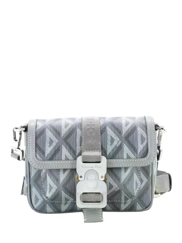 Dior Hit The Road Flap Cd Diamond Coated Canvas And Leather Mini Crossbody Bag - Grey