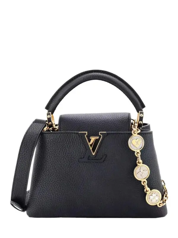 LOUIS VUITTON Capucines Chain Taurillion Leather Small Satchel Bag - Black