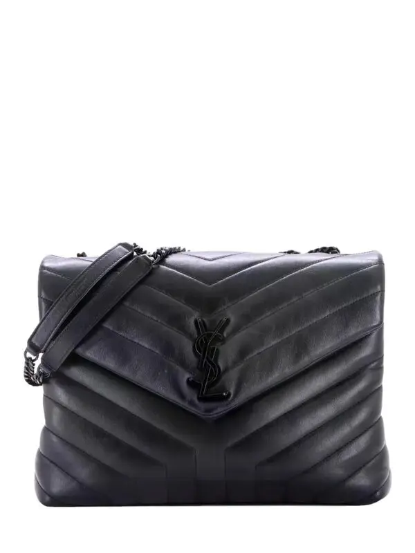 Saint Laurent Loulou Matelasse Chevron Leather Medium Shoulder Bag - Black