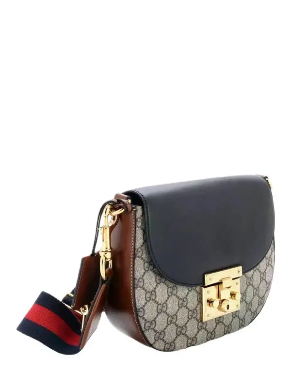 Gucci Padlock Saddle Shoulder Bag Gg Coated Canvas And Leather Medium Crossbody Bag - Black