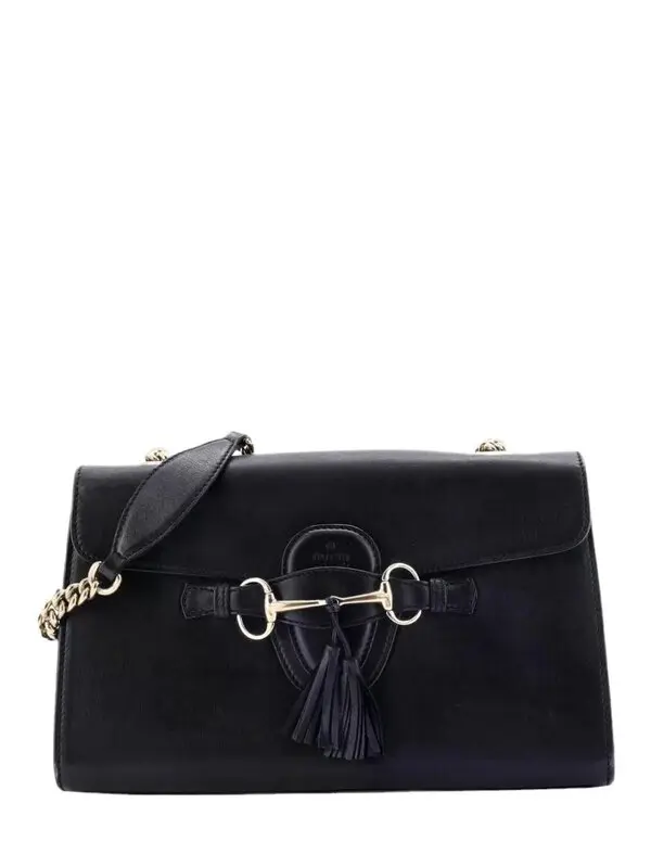 Gucci Emily Chain Flap Bag Leather Medium Shoulder Bag - Black