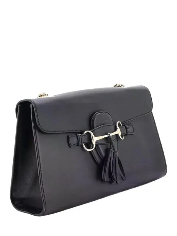Gucci Emily Chain Flap Bag Leather Medium Shoulder Bag - Black