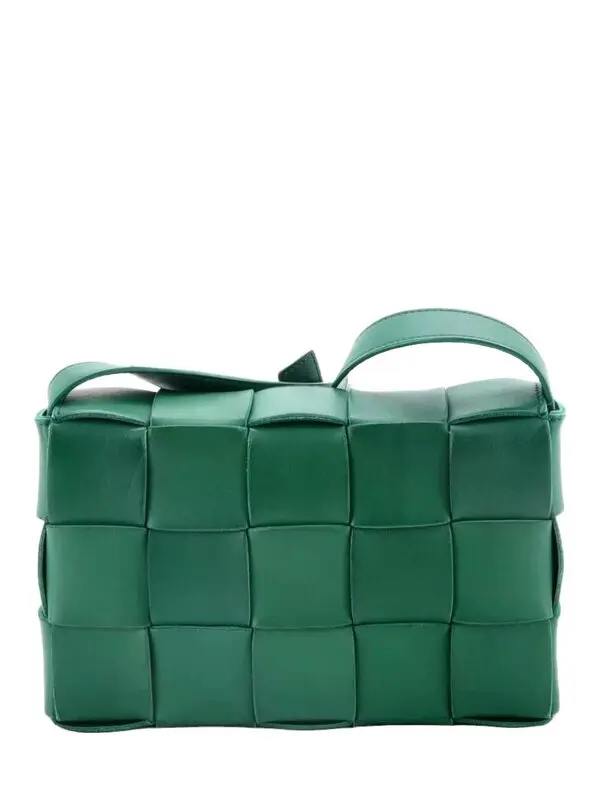 Bottega Veneta Cassette Maxi Intrecciato Leather Crossbody Bag - Green