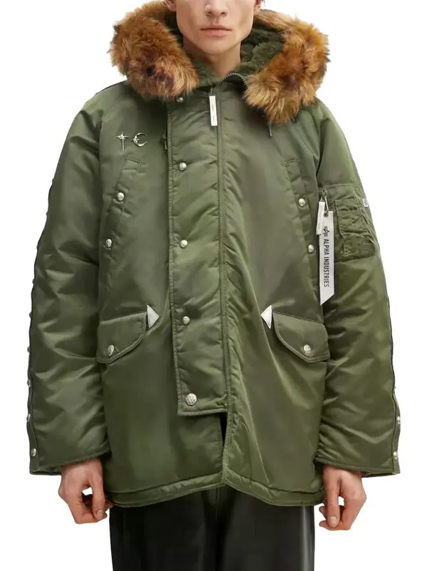Alpha Industries Hooded Stud-embellished Jacket - Green