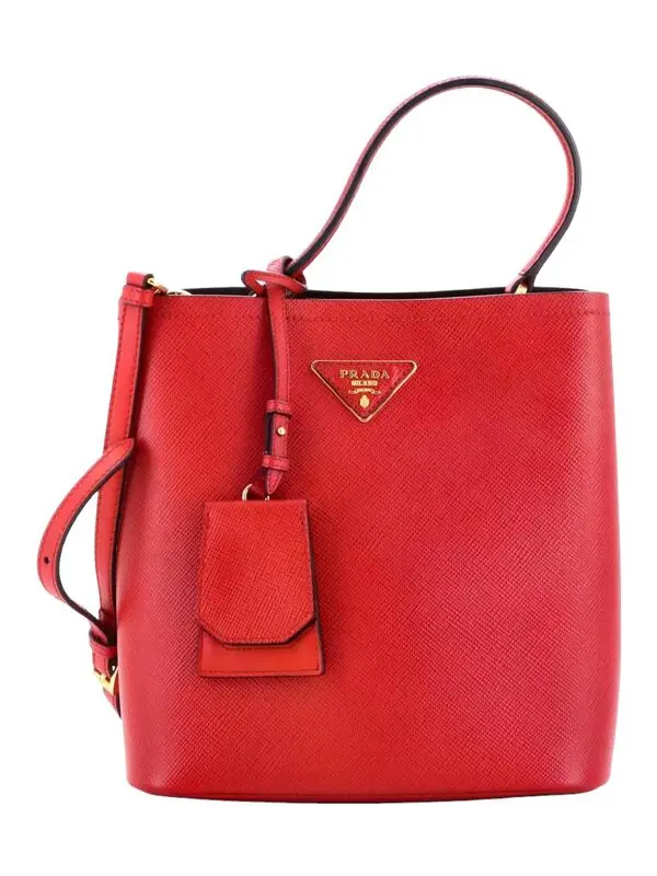 Prada Panier Saffiano Leather Medium Bucket Bag - Red