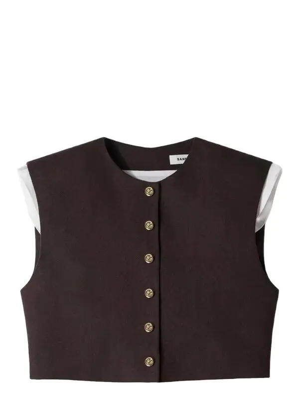 Sandro Cropped Layered-detail Top - Brown