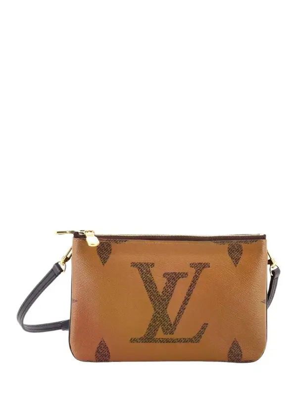 LOUIS VUITTON Double Zip Pochette Reverse Monogram Giant Clutch Bag - Brown