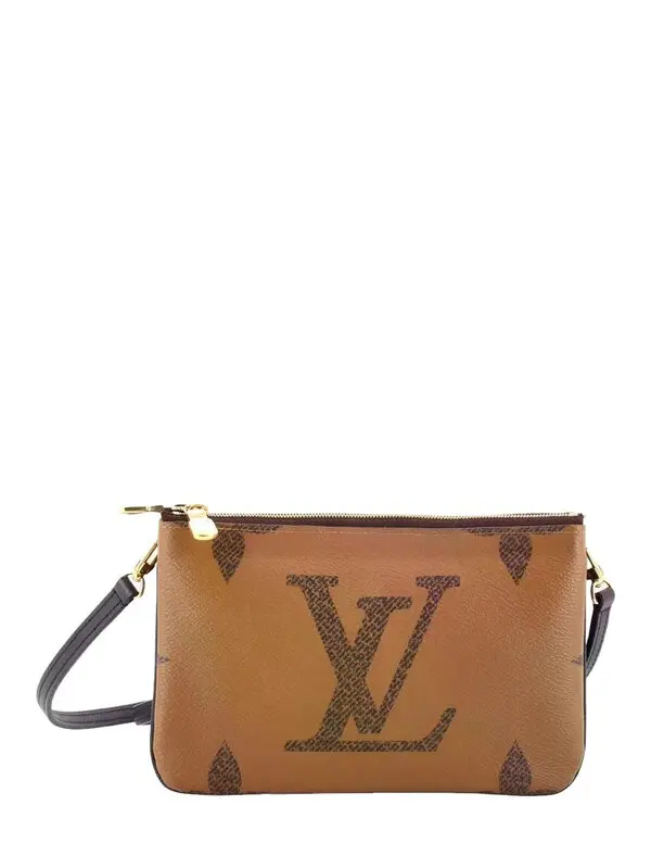 LOUIS VUITTON Double Zip Pochette Reverse Monogram Giant Clutch Bag - Brown