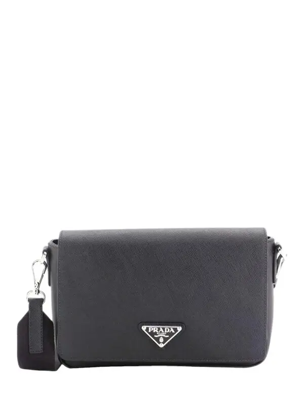 Prada Saffiano Leather Flap Messenger Bag - Black