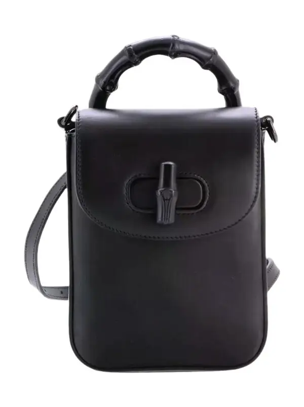 Gucci Bamboo Top Handle Backpack Mini Leather Shoulder Bag - Black