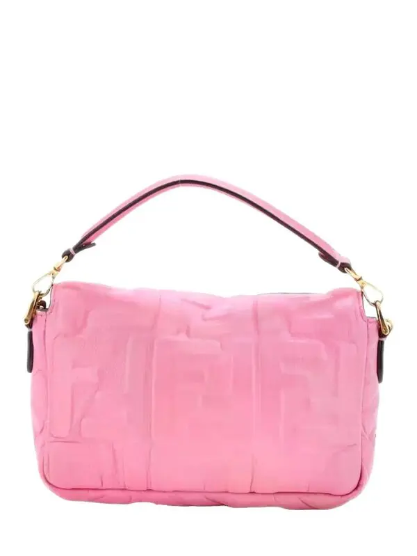 Fendi Baguette Nm Bag Zucca Embossed Leather Mini Crossbody Bag - Pink