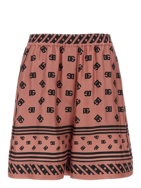 Dolce & Gabbana Silk Jacquard Logo Bermuda Shorts - Pink