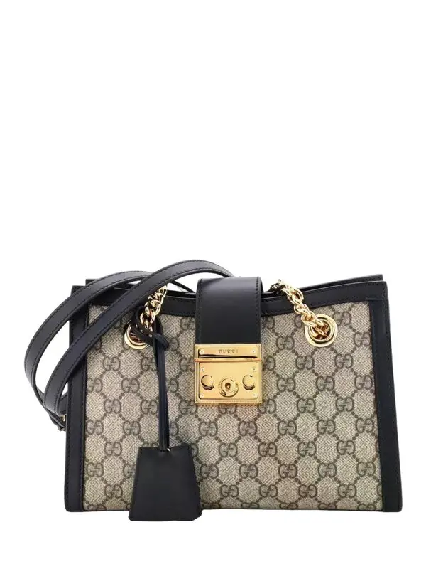Gucci Padlock Chain Tote Gg Coated Canvas Small Shoulder Bag - Black