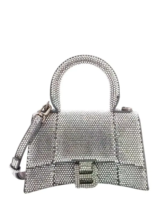 Balenciaga Hourglass Top Handle Bag Suede With Crystals Xs - Silver