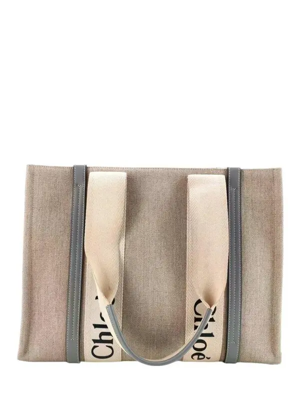 Chloé Woody Canvas With Leather Medium Tote Bag - Blue